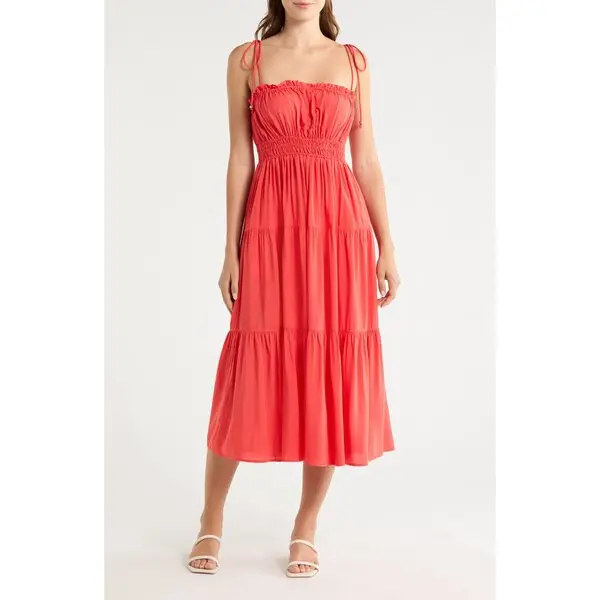 Elan Ruffle Shir Tie Strap Tie Cover-up Sundress - Red