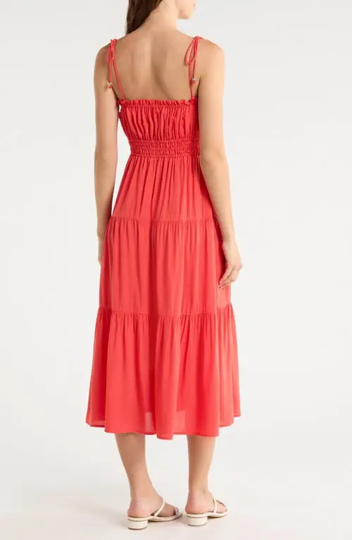 Elan Ruffle Shirred Tie Strap Sundress