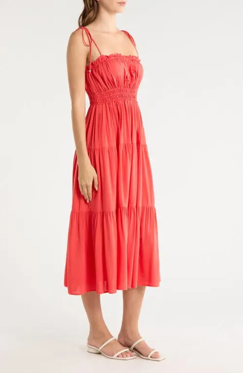 Elan Ruffle Shirred Tie Strap Sundress