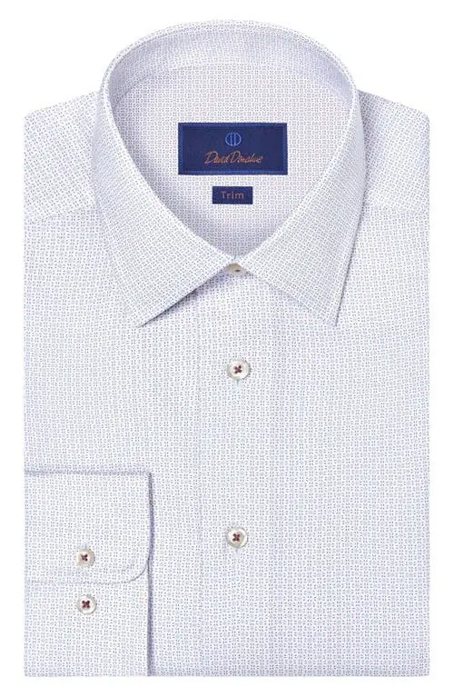David Donahue Trim Fit Geometric Cotton Dress Shirt - White/berry