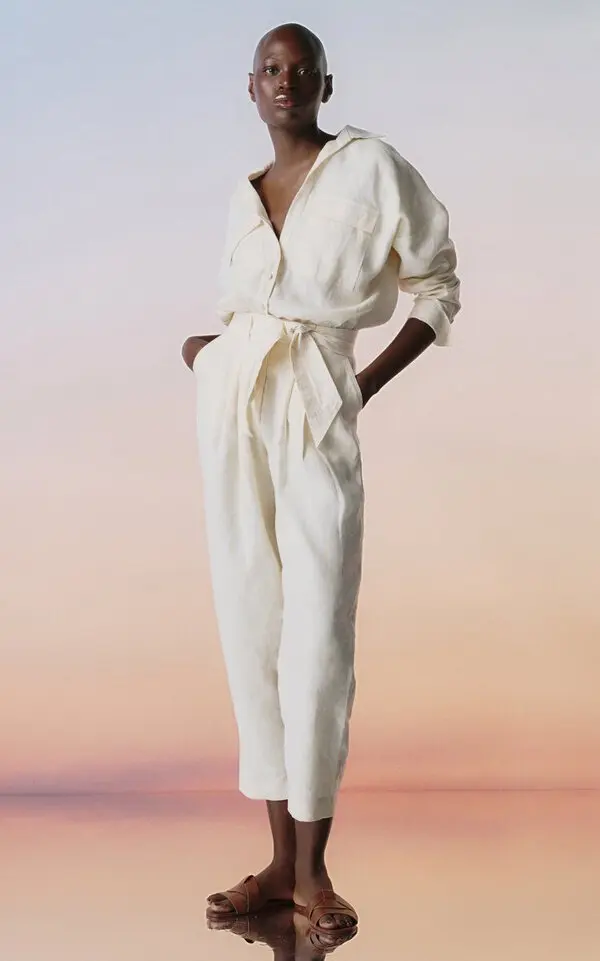 ANDRES OTALORA Belted Linen Jumpsuit - Ivory