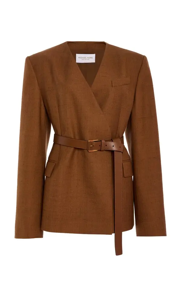 Michael Kors Belted Silk-canvas Blazer