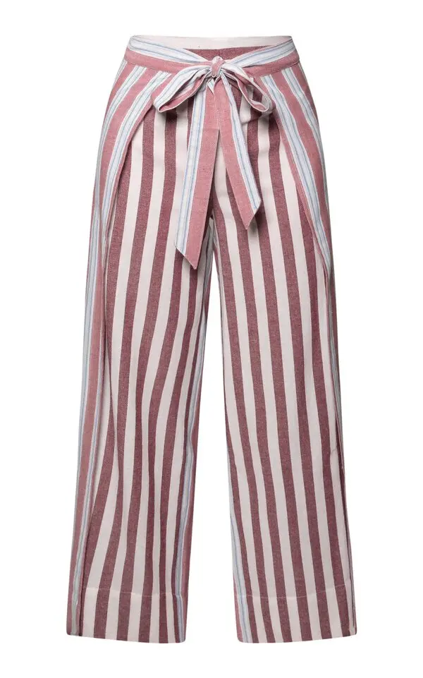 CONIGLIO PALM BEACH Two-panel Striped Cotton Wide-leg Trousers