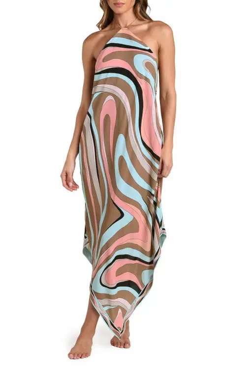 L'Agence Abstract Swirl Halterneck Maxi Dress - Brown Multi