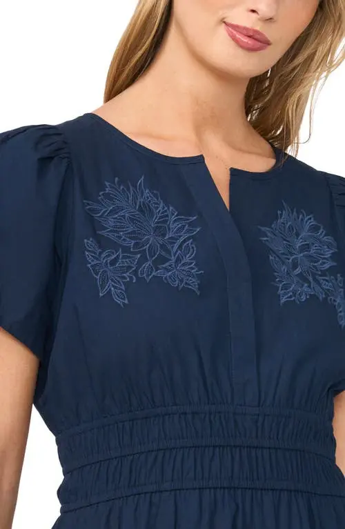 Halogen Floral Embroidered Puff Sleeve Dress