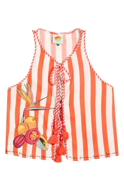 Farm Rio Striped Fruit Embroidered Tie-front Cover-up Top