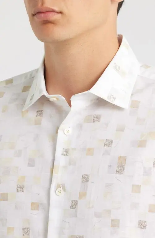Bugatchi Axel Trim Fit Geometric Print Cotton & Linen Button-up Shirt