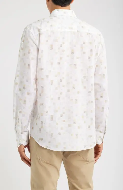 Bugatchi Axel Trim Fit Geometric Print Cotton & Linen Button-up Shirt
