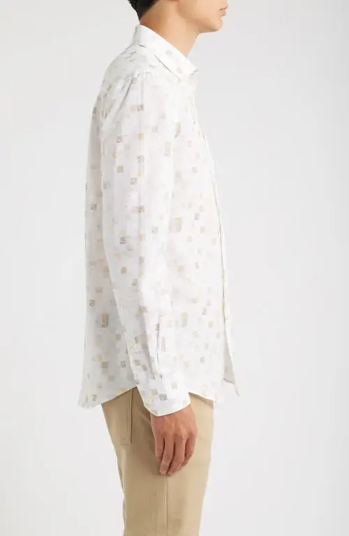 Bugatchi Axel Trim Fit Geometric Print Cotton & Linen Button-up Shirt