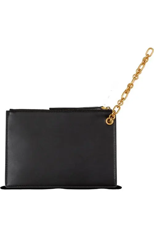 Balmain Pulse Card Holder In Smooth Leather With Removable Chain - Black
