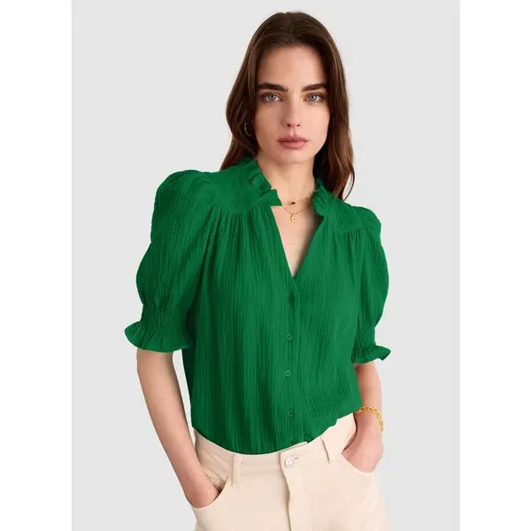 BAUKJEN Nolan Organic Cotton Cheesecloth Blouse - Bright Emerald