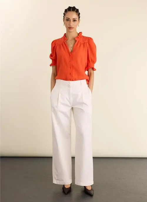 BAUKJEN Nolan Organic Cotton Cheesecloth Blouse - Tangerine