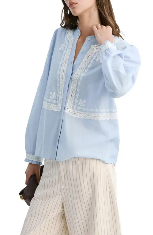 Mango Embroidered Lace Trim Button-up Shirt