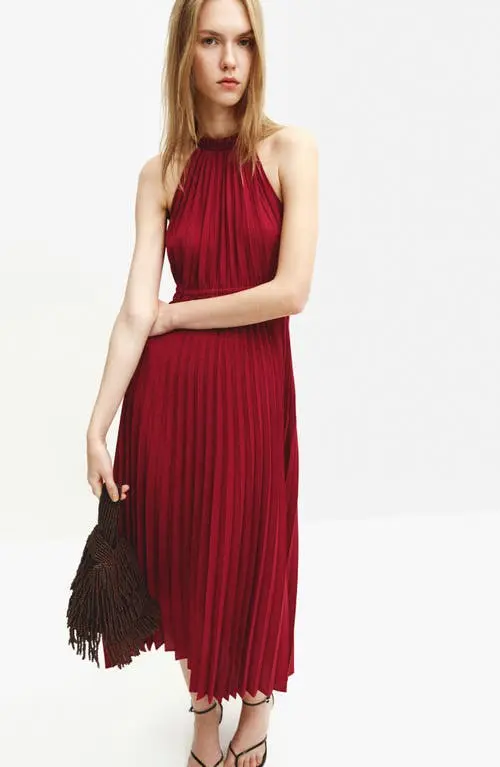 Mango Pleated Halter Neck Midi Dress