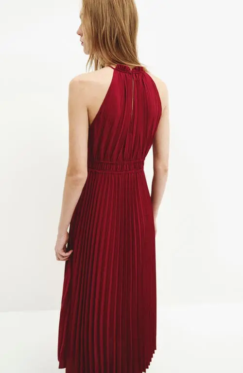 Mango Pleated Halter Neck Midi Dress
