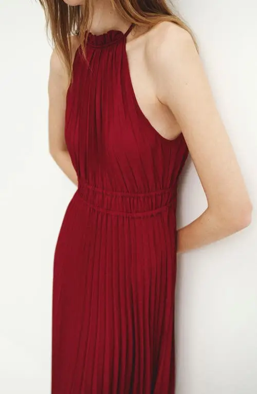 Mango Pleated Halter Neck Midi Dress
