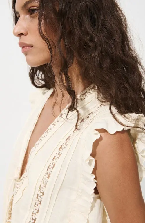 Mango Tie Front Ruffled Lace Trim Top