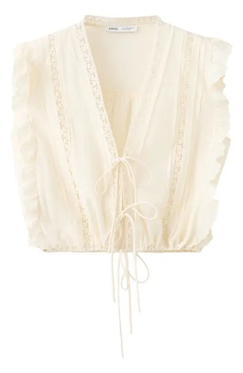 Mango Tie Front Ruffled Lace Trim Top