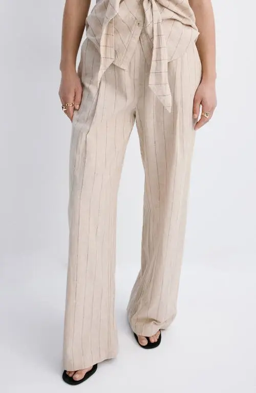 Mango Pinstripe Wide Leg Linen & Cotton Trousers