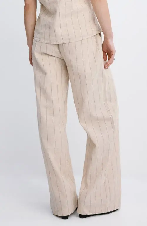 Mango Pinstripe Wide Leg Linen & Cotton Trousers