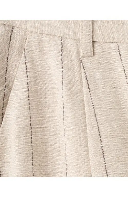 Mango Pinstripe Wide Leg Linen & Cotton Trousers