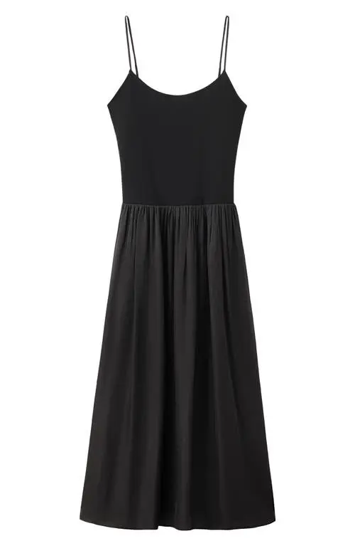 Mango Lace-up Back Drop Waist Mixed Media Dress