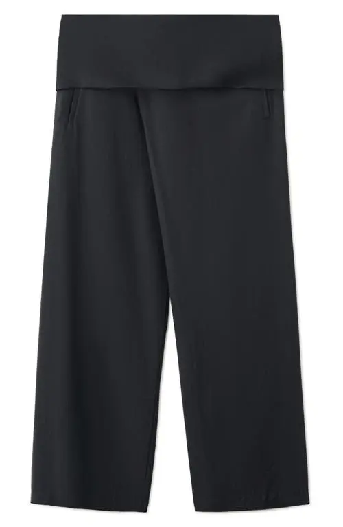 Mango Foldover Waist Straight Leg Pants - Charcoal