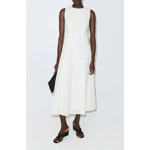 Mango Eyelet Embroidered A-line Midi Dress