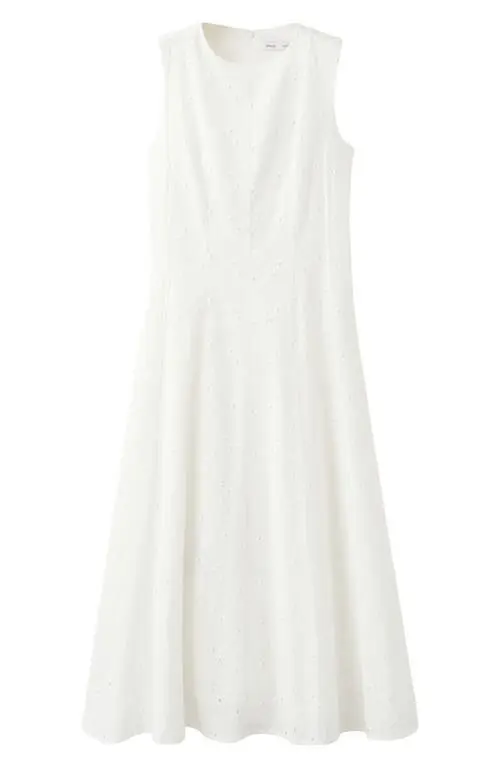 Mango Eyelet Embroidered A-line Midi Dress