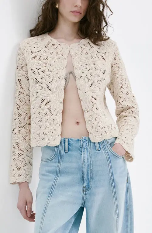 Mango Crochet Cotton Blend Cardigan - Sand
