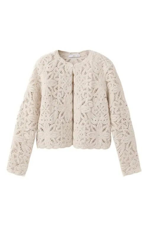 Mango Crochet Cotton Blend Cardigan