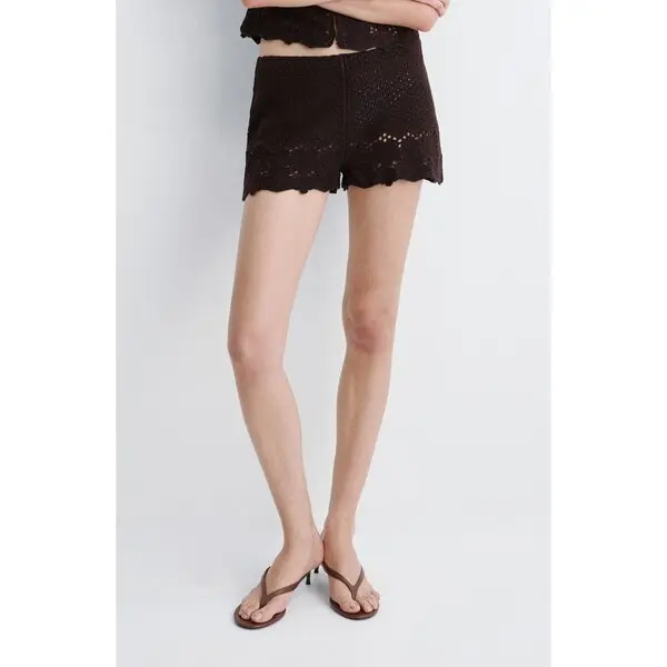 Mango Crochet Mid Rise Mini Shorts - Brown