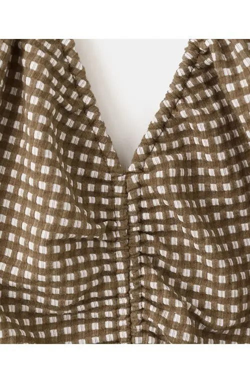 Mango Ruched Halter Neck Gingham Checks Midi Dress