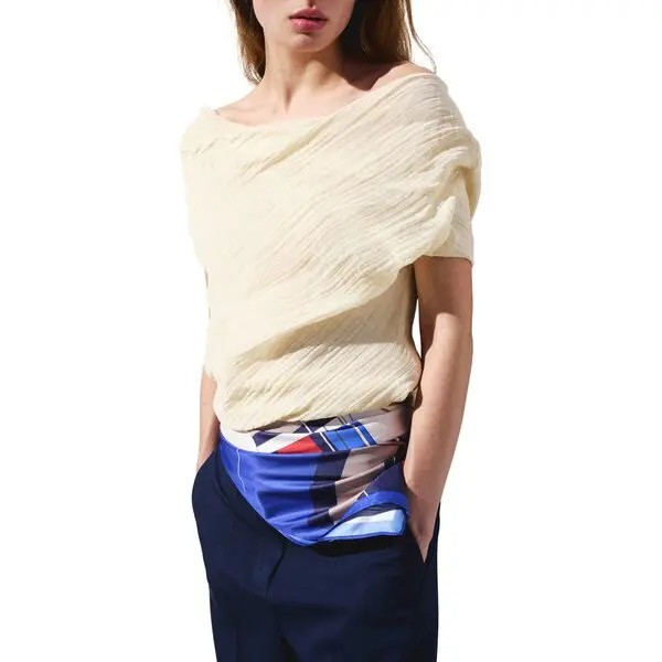 Mango Textured One-shoulder Top With Draped Neckline