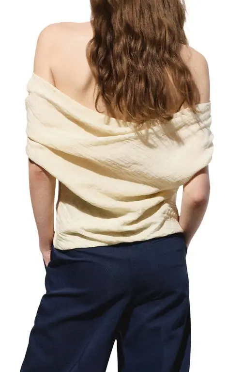 Mango Textured One-shoulder Top With Draped Neckline