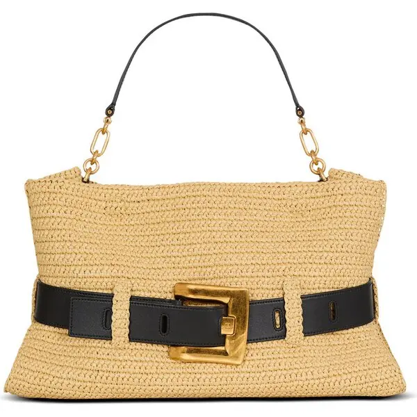 Balmain Medium Anthem Bag In Smooth Leather And Crochet - Beige