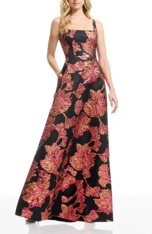 Dress The Population Vienna Jacquard Sleeveless Gown - Fuchsia Multi