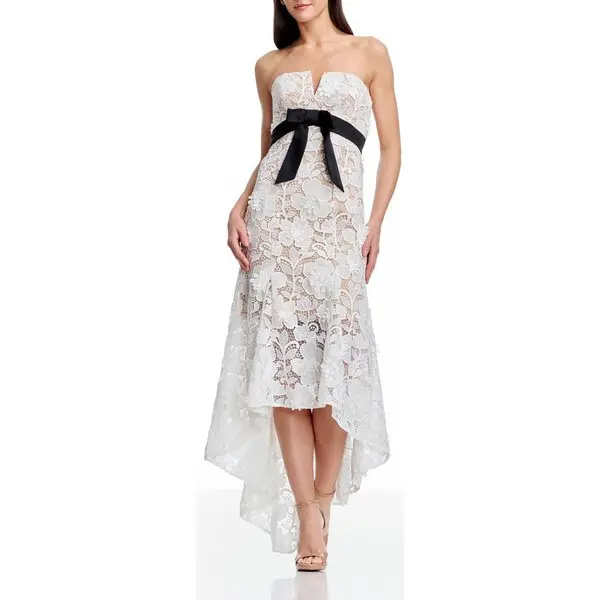 Dress The Population Lucia Floral Lace High-low Cocktail Dress - White-black