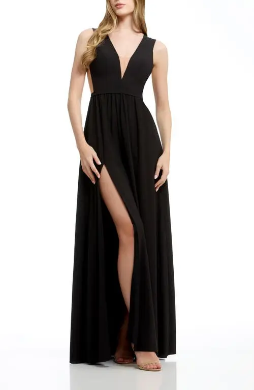 Dress The Population Katrina Illusion Sleeveless Gown With Side Slit - Black