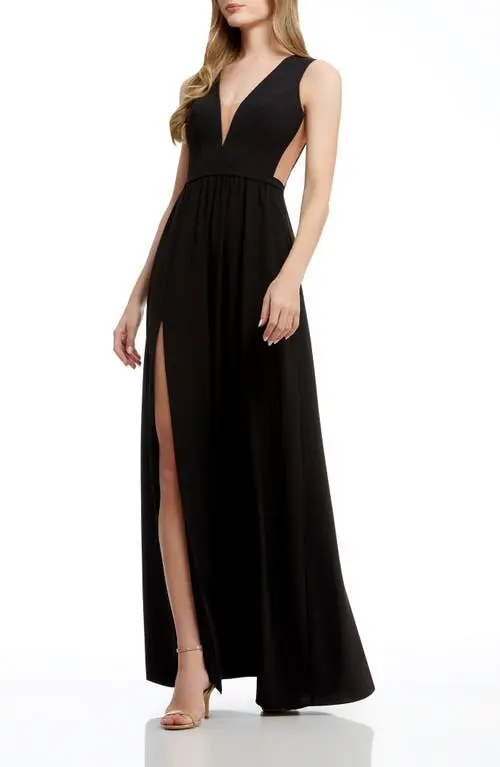 Dress The Population Katrina Illusion Sleeveless Gown With Side Slit