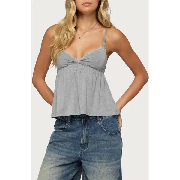 EDIKTED Belen Lace Trim Camisole - Gray-melange