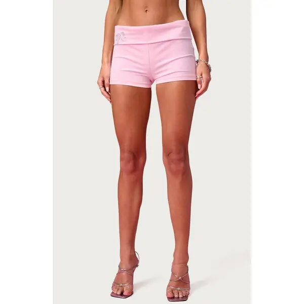 EDIKTED Barbie Rhinestone Foldover Shorts