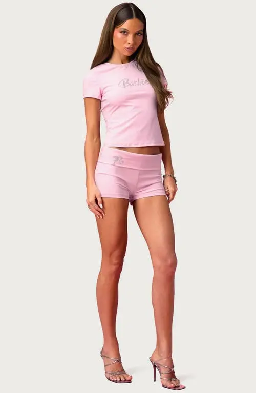 EDIKTED Barbie Rhinestone Foldover Shorts