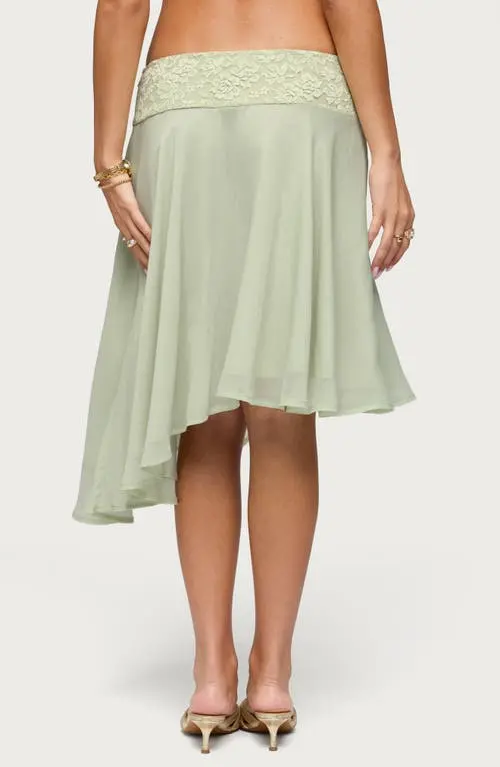EDIKTED Evia Lacey Asymmetric Midi Skirt