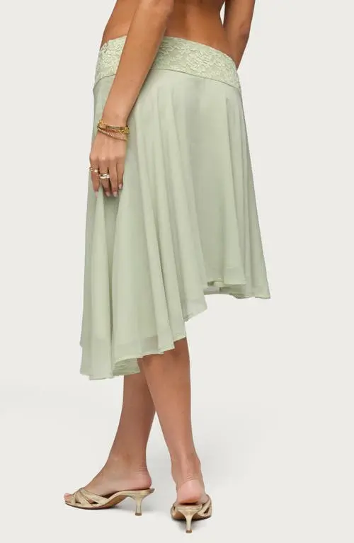 EDIKTED Evia Lacey Asymmetric Midi Skirt