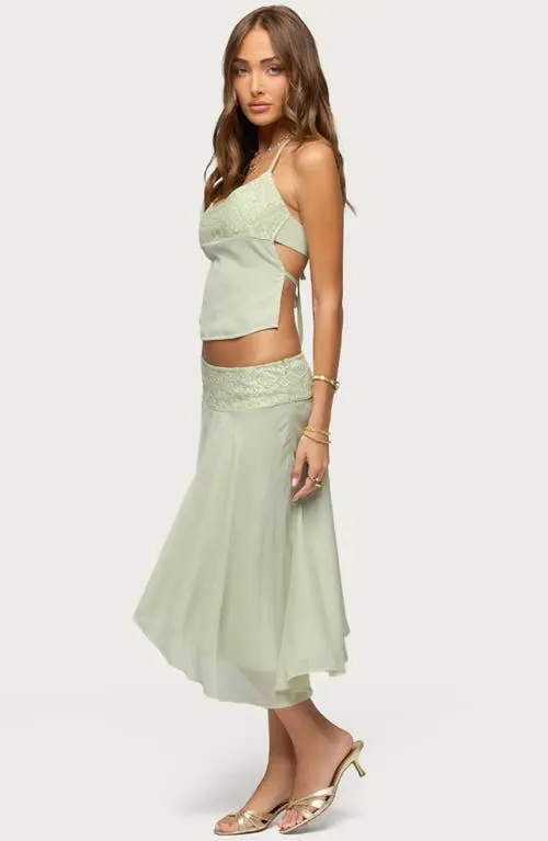 EDIKTED Evia Lacey Asymmetric Midi Skirt