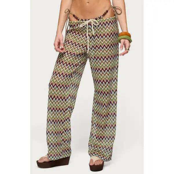 EDIKTED Mindee Crochet Zigzag Pants - Olive