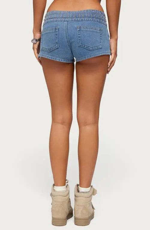 EDIKTED Odetta Studded Low Rise Denim Shorts