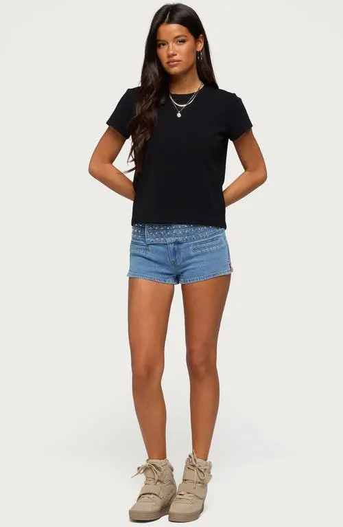 EDIKTED Odetta Studded Low Rise Denim Shorts