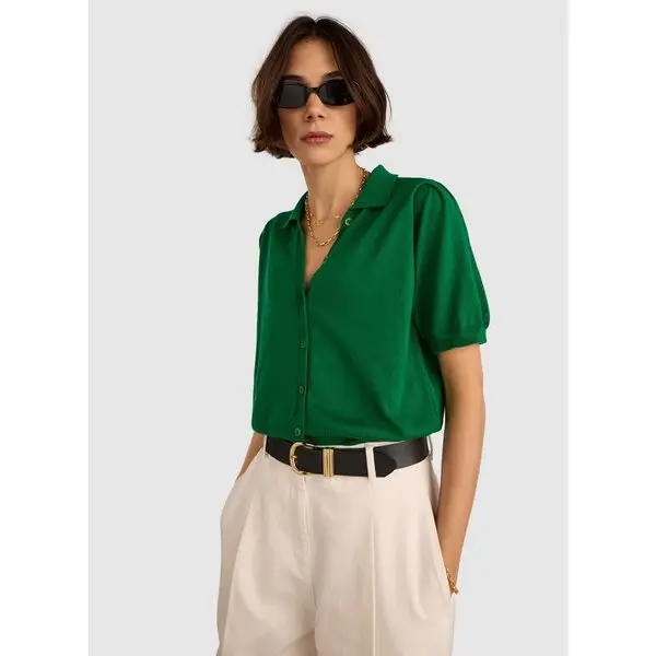 BAUKJEN Sara Short Sleeve Collared Cardigan - Bright Emerald